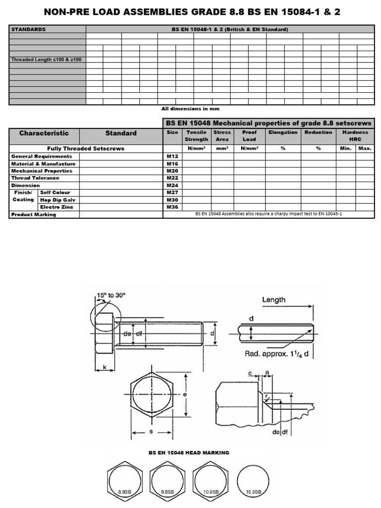 Bs en 15048 Bolts Zinc and Galv | PDF | Screw | Engineering Tolerance