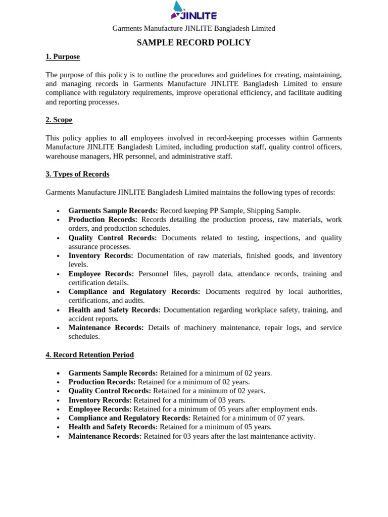 Sample Record Management Policy | PDF | Records Management | Regulatory ...