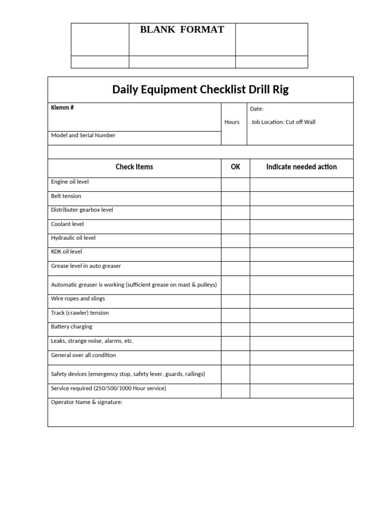 Drilling Rig Daily Checklist DAILY | PDF