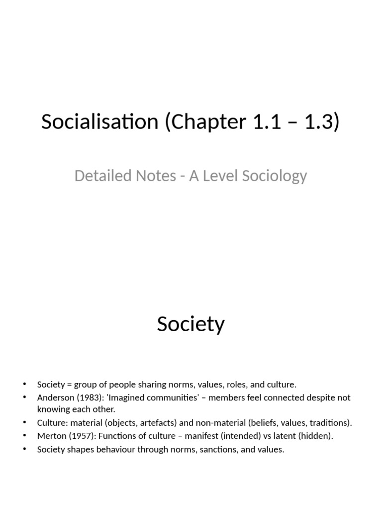 Socialisation in A Level Sociology Notes | PDF | Deviance (Sociology ...