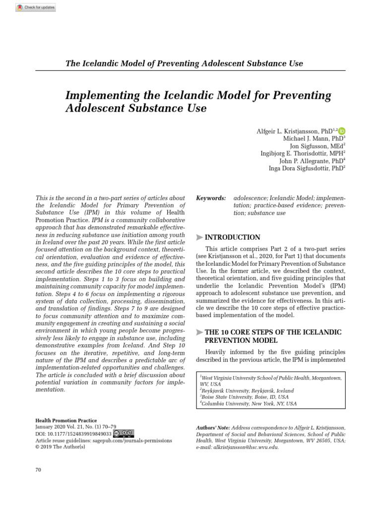 Implementing Iceland's Youth Substance Use Model | PDF | Adolescence ...