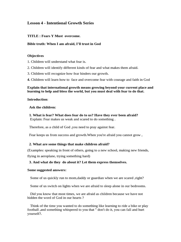 Lesson 4 - Overcoming Fear | PDF | Fear | God