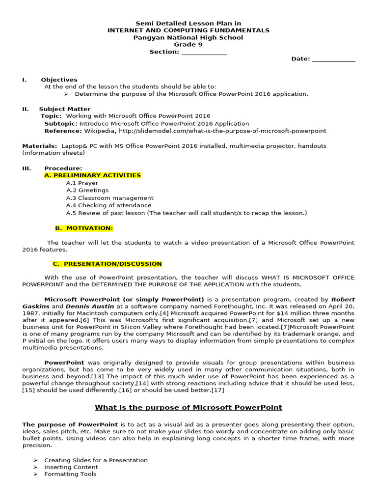 Lesson Plan: Microsoft PowerPoint 2016 | PDF | Microsoft Power Point ...