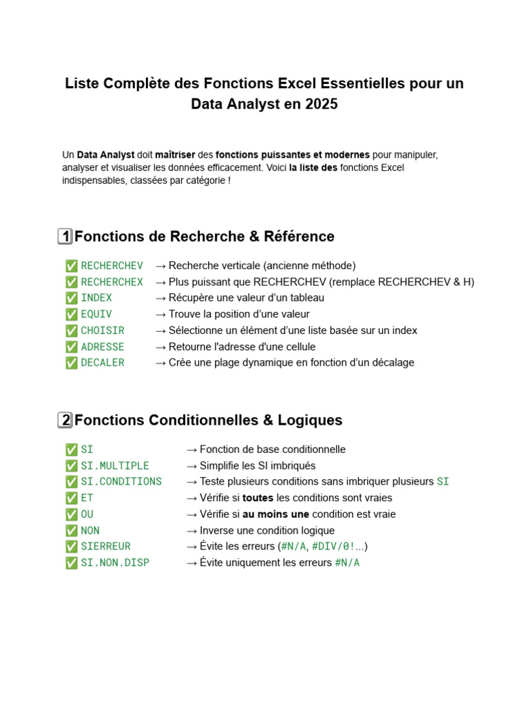 Fonctions Excel Indispensables 2025 | PDF | Microsoft Excel