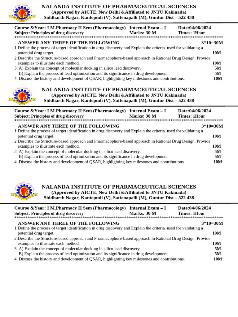 3.principles of Drug Discovery | PDF | Drug Design | Pharmacy