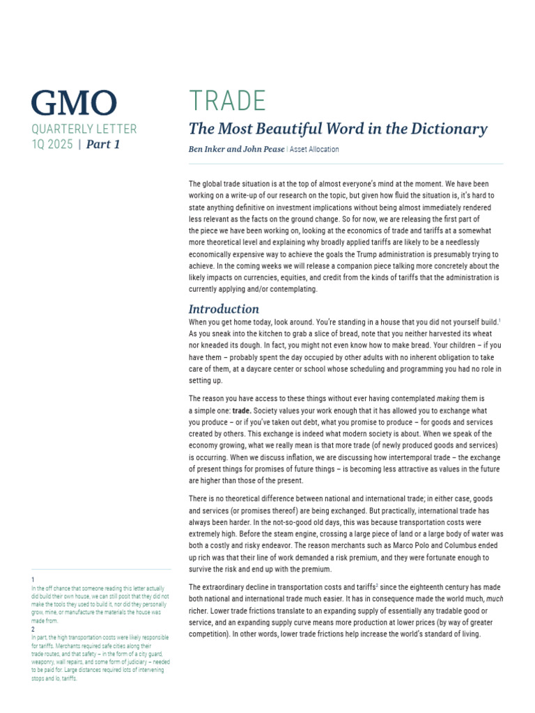 GMO Quarterly Letter: Trade Insights 2025 | PDF | Tariff | Taxes