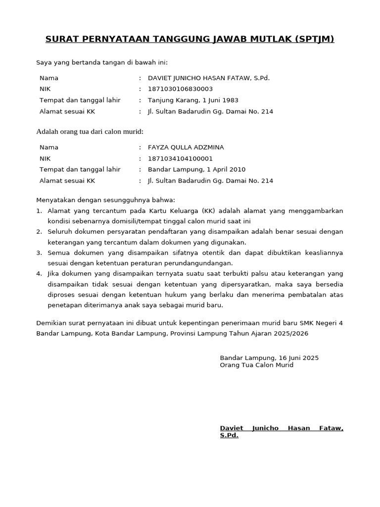Surat Pernyataan Tanggung Jawab Mutlak | PDF