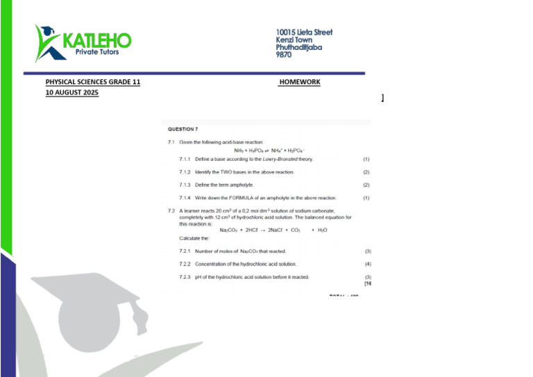 Grade 11 10 August Homework | PDF