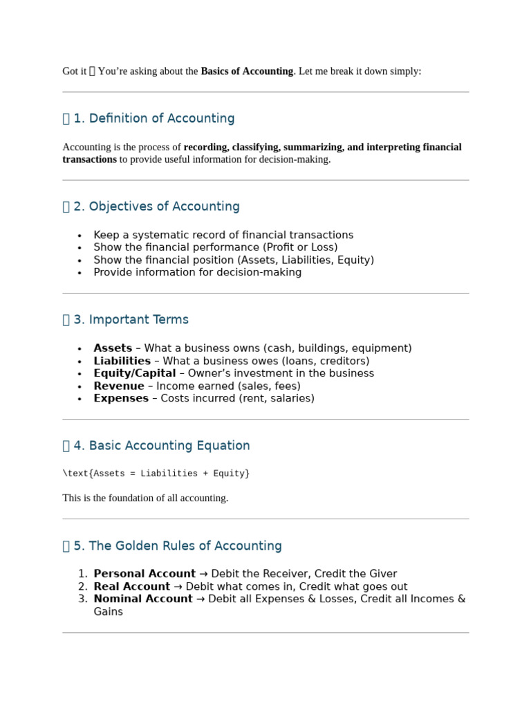 Basics of Accounting Explained | PDF