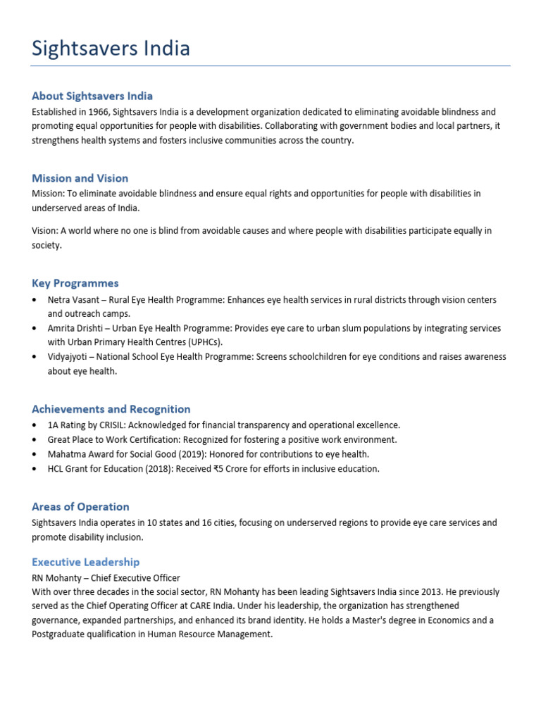 Sightsavers India Overview | PDF