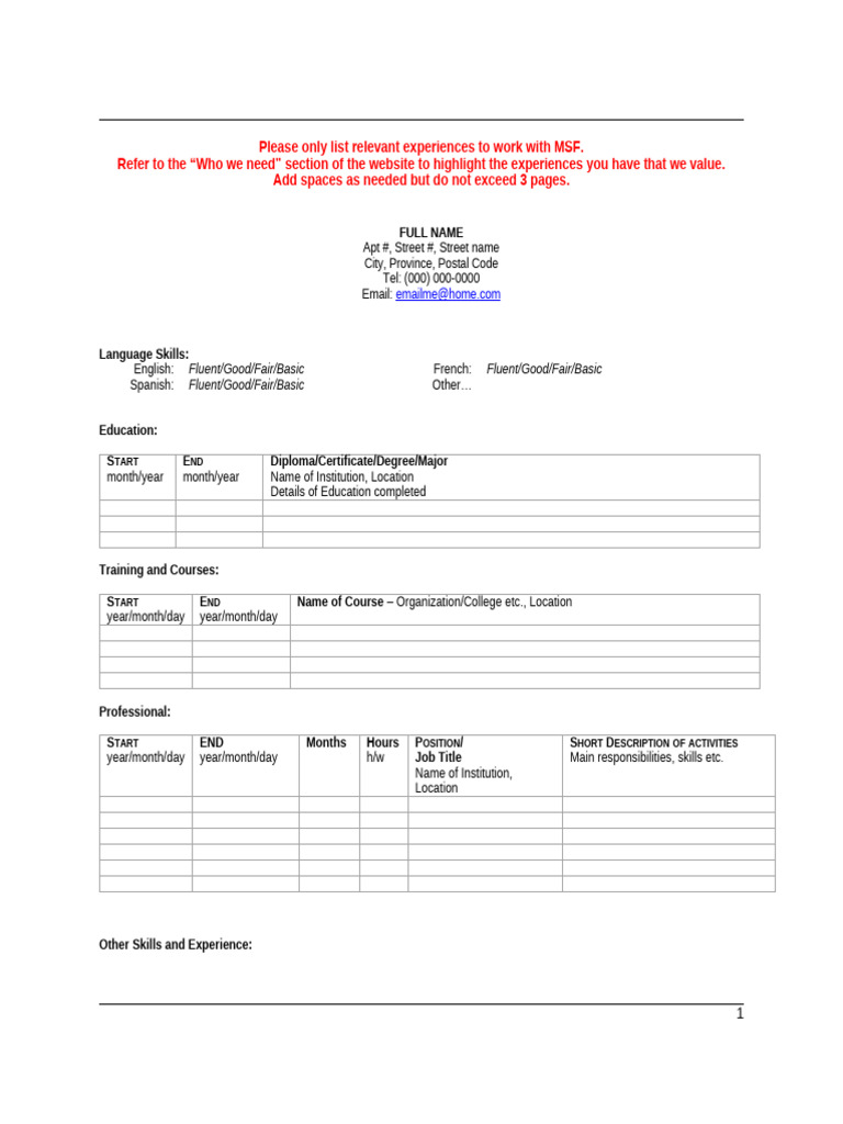 MSF CV Template - Web Application 9 0-1 | PDF