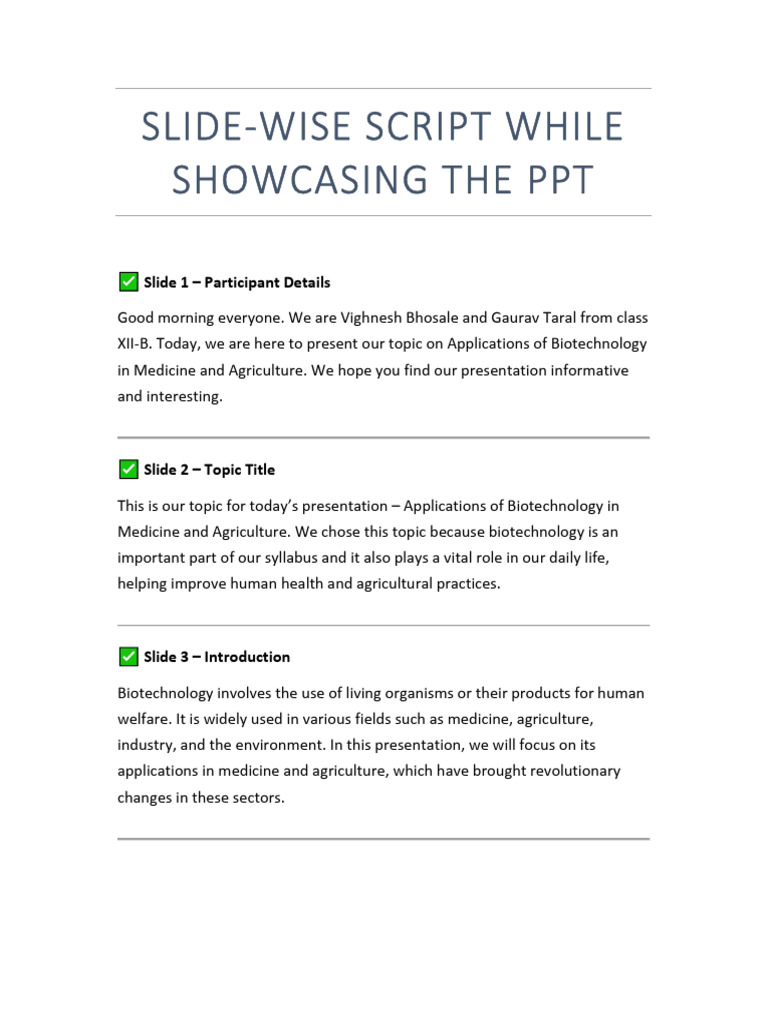 Slide-Wise Script While Showcasing The | PDF | Biotechnology | Plant Breeding
