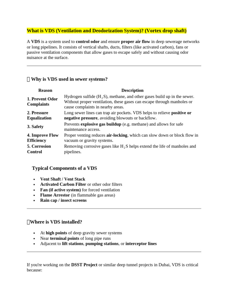 What Is VDS (Ventilation and Deodorization System) ? (Vortex Drop Shaft) | PDF