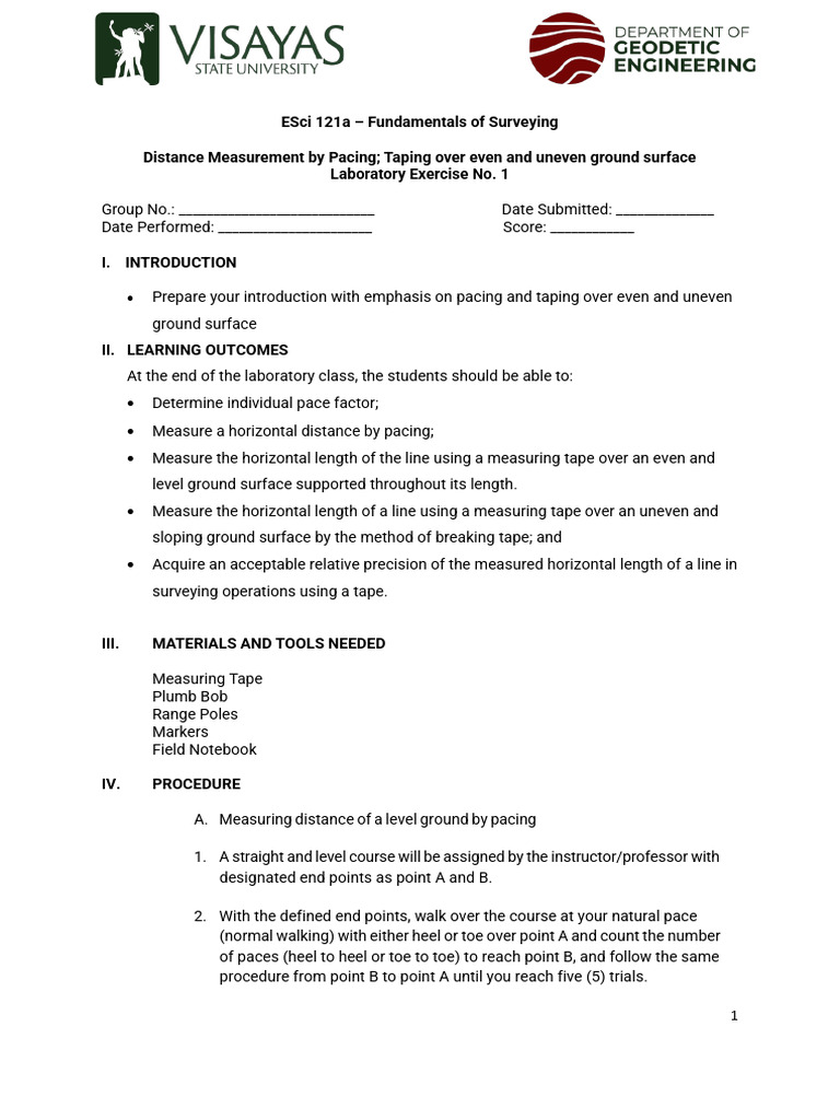 Surveying: Pacing and Taping Techniques | PDF