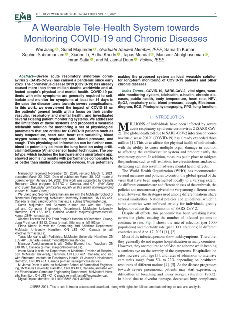 A Wearable Tele-Health System Towards | PDF | Inflammation | Heart