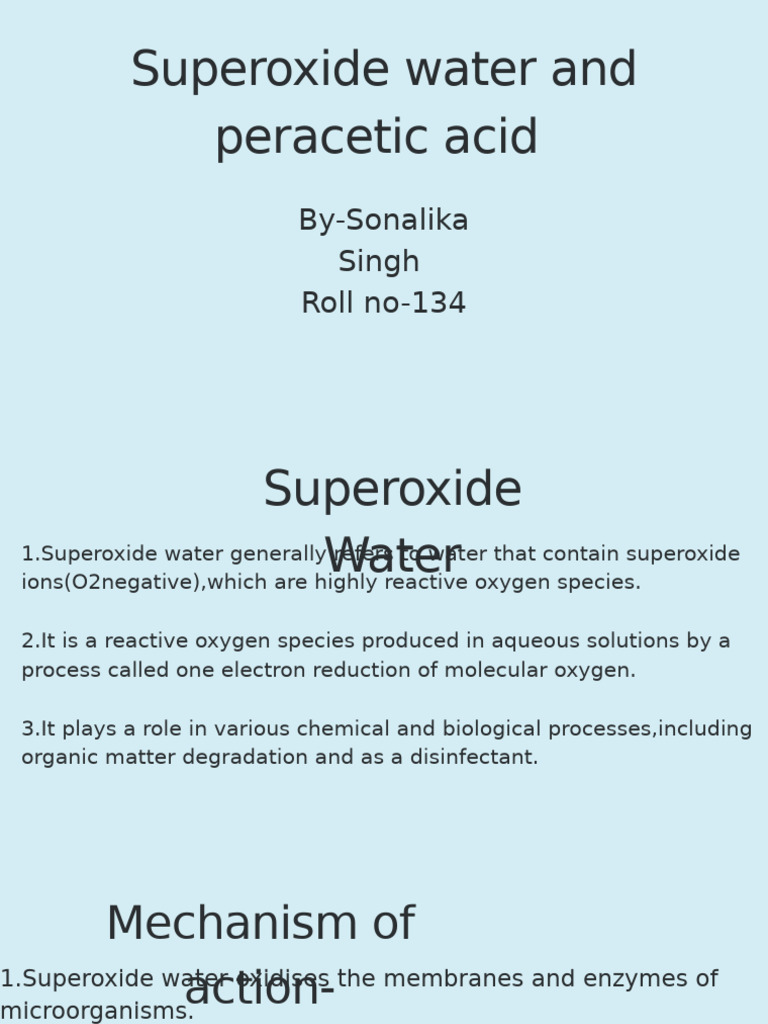 Superoxide Water and Peracetic Acid Overview | PDF | Sterilization ...