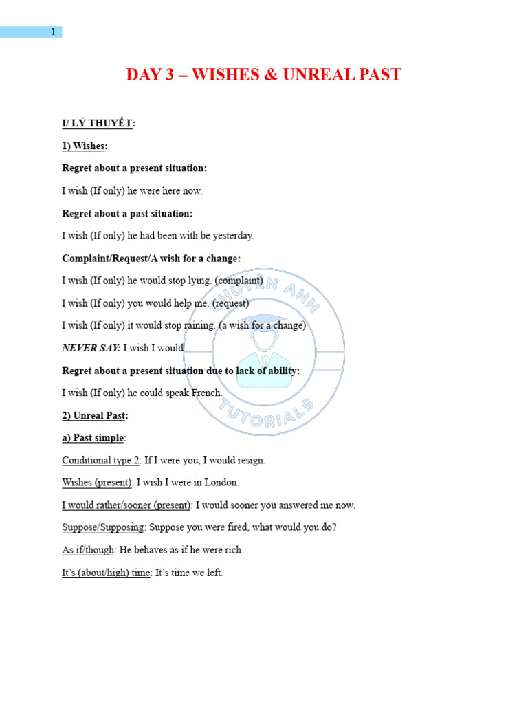 Day 3 - Wishes & Unreal Past (No Key) | PDF