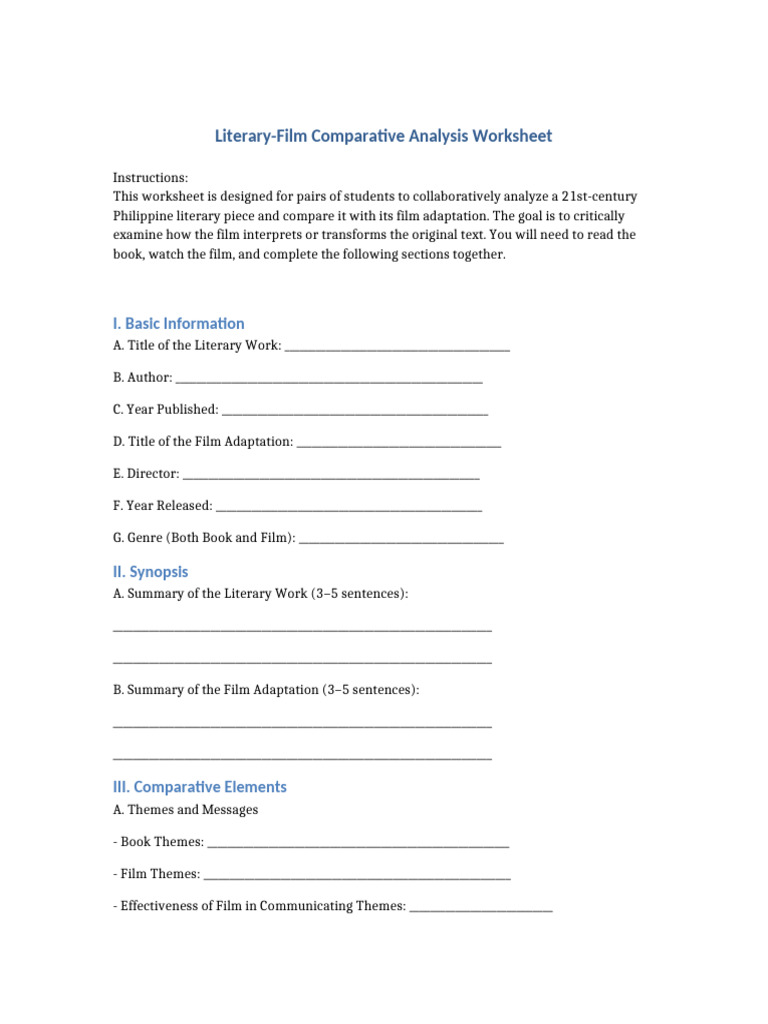 Literary-Film-Comparative-Analysis-Worksheet-1 | PDF | Narrative | Narration