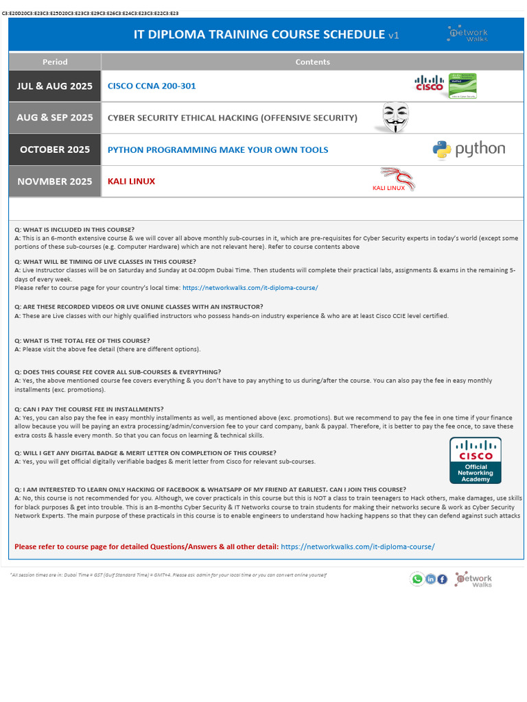 IT Diploma Course Schedule | PDF | Cisco Certifications | Computing