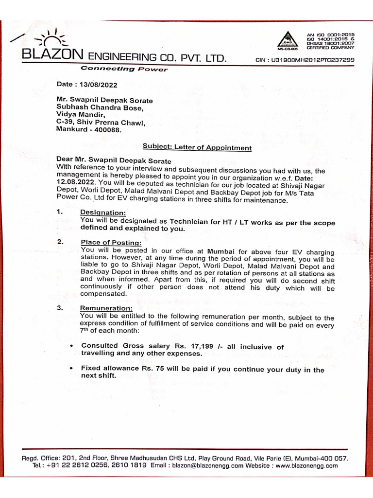 Appointment Letter | PDF