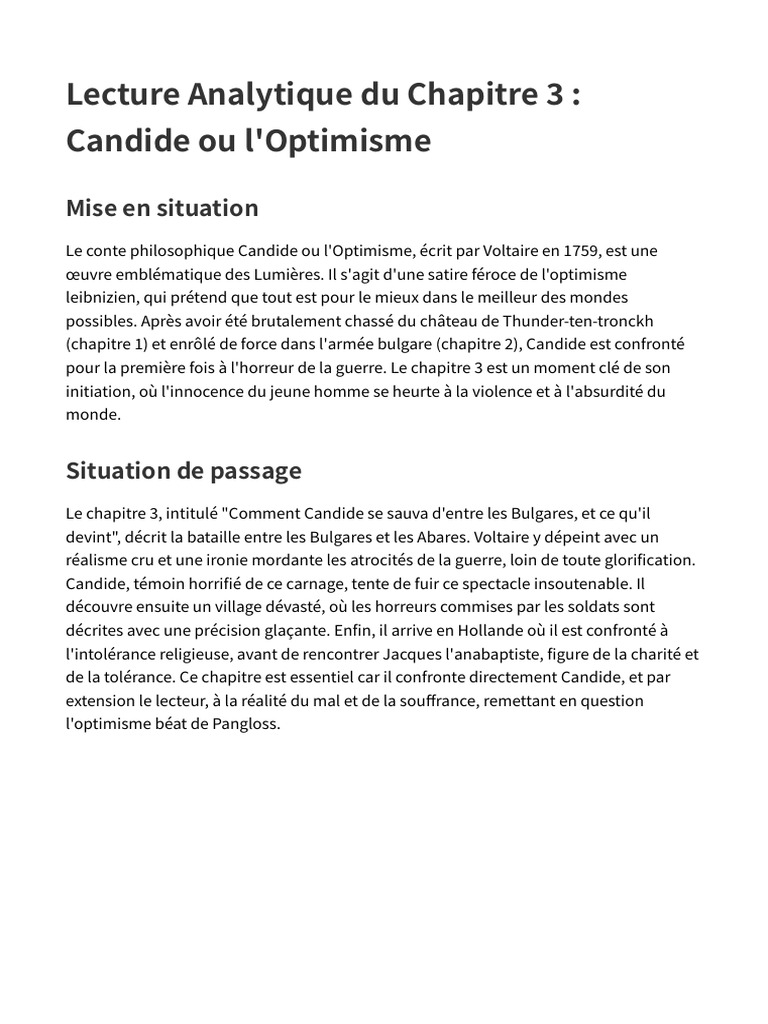 Analyse du Chapitre 3 de Candide | PDF | Candide