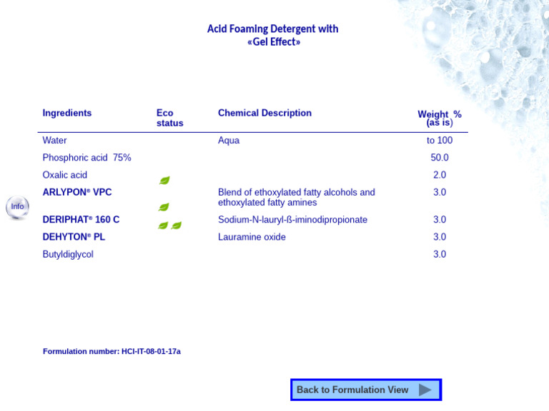 Acid Forming Detergent With Arlypon and Betaines 1-10-13 | PDF