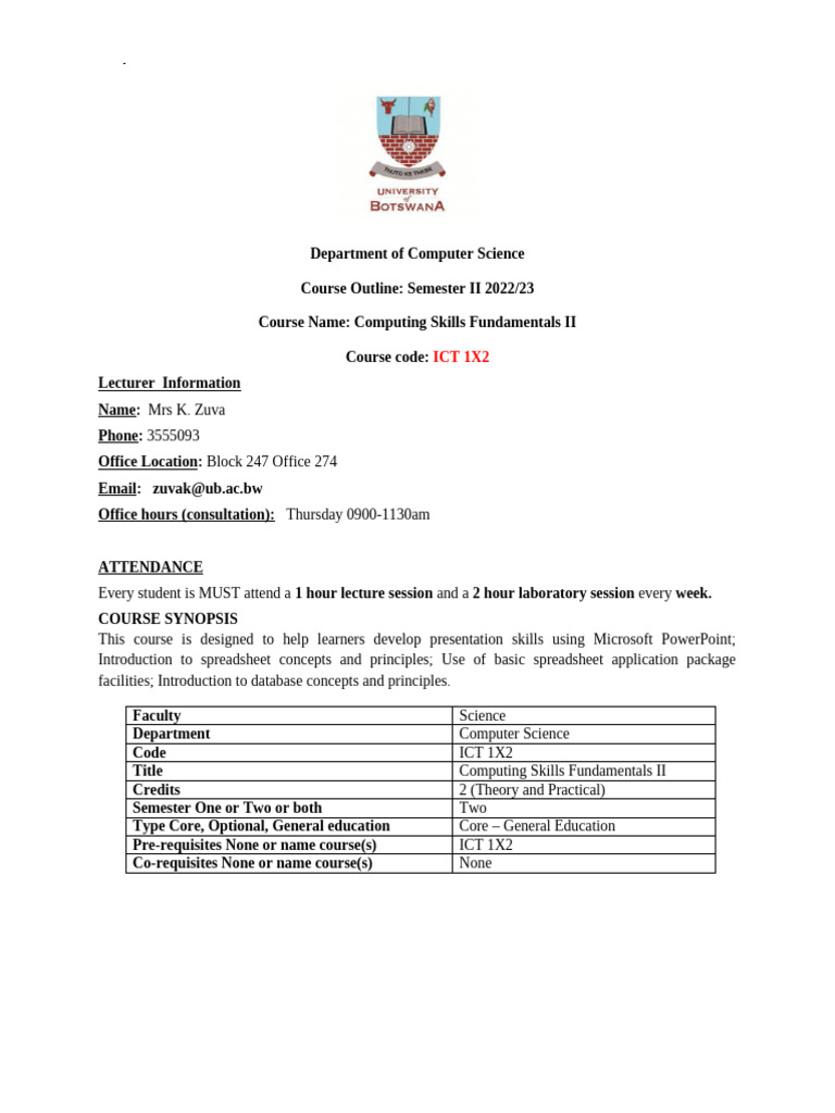 ICT Semester 2 Course Outline 2024-25 Template | PDF | Educational Technology | Spreadsheet