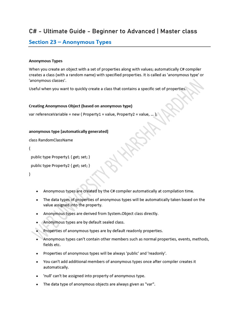 Cheat Sheet - Section 23 - C# | PDF | C Sharp (Programming Language) | Programming Paradigms