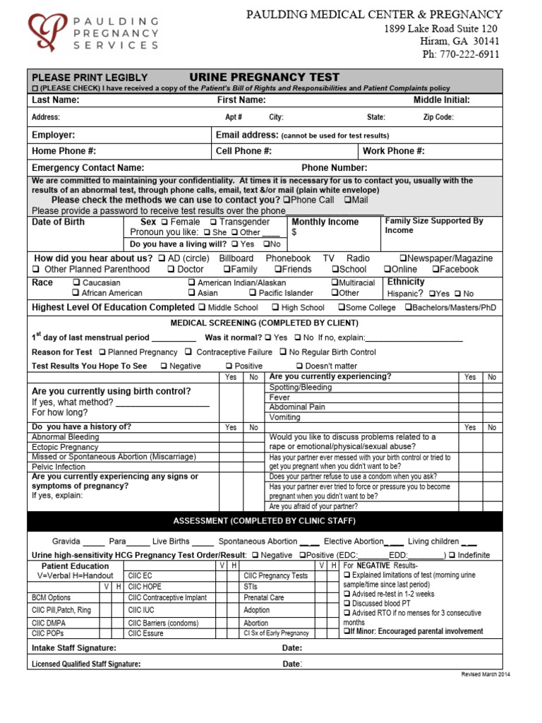 Planned Parenthood Pregnancy Test Form | PDF | Miscarriage | Pregnancy