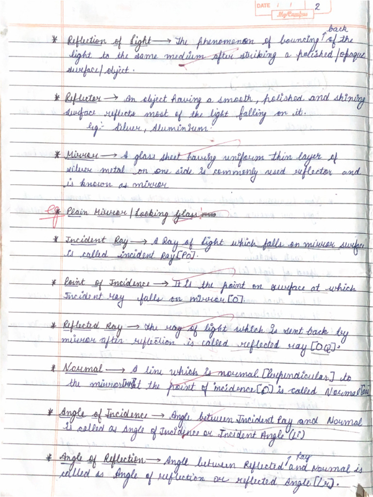 Notes - Chapter 10 Light-Reflection and Refraction | PDF