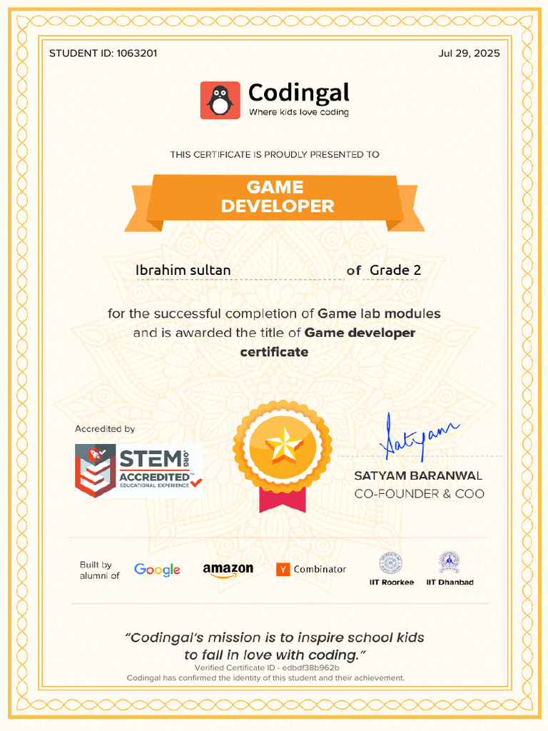 Game Developer Certificate | PDF