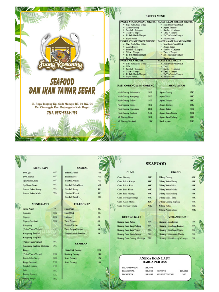 Menu dan Harga Saung Kemuning Bogor | PDF