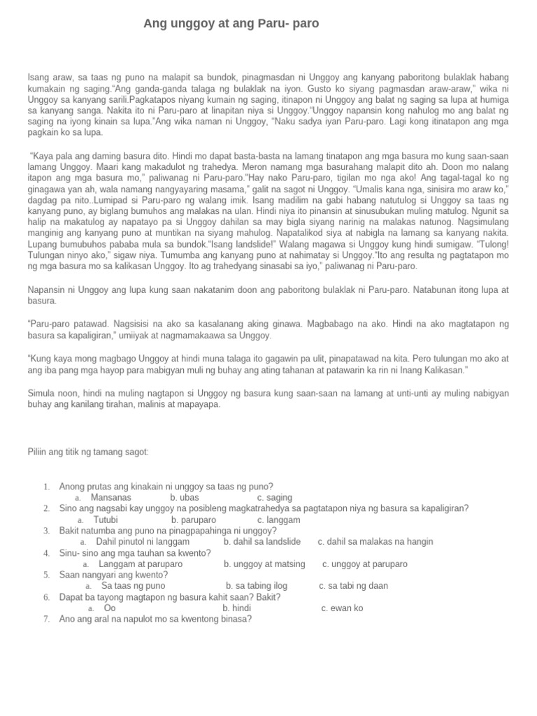Ang Unggoy at Ang Paru | PDF