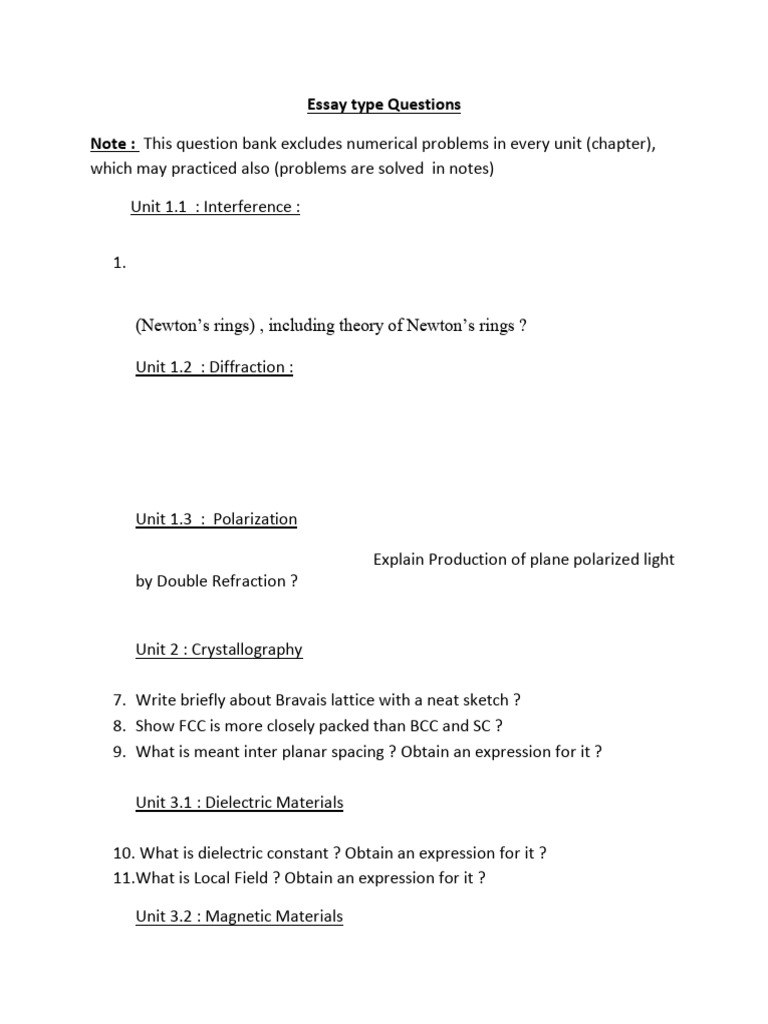 Physics Essay and Short Answer Questions | PDF | Diffraction | Waves
