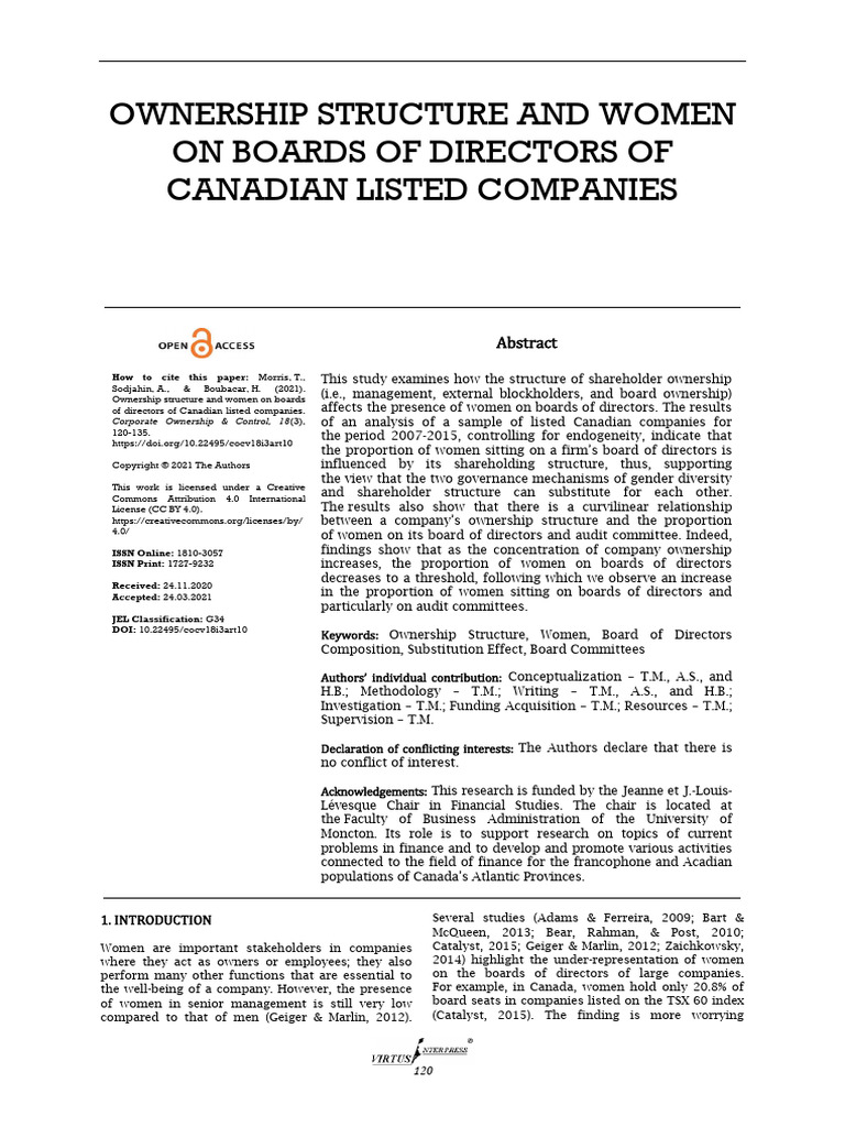 Women on Canadian Boards: Ownership Impact | PDF | Business