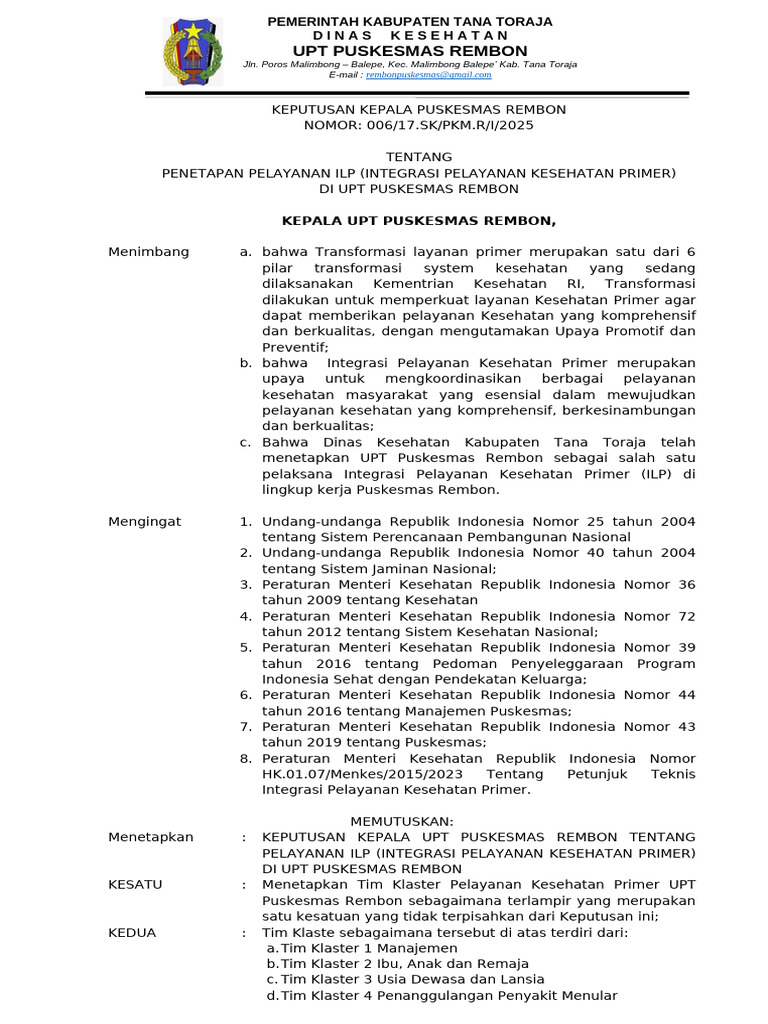 SK ILP Puskesmas Rembon 2025 | PDF
