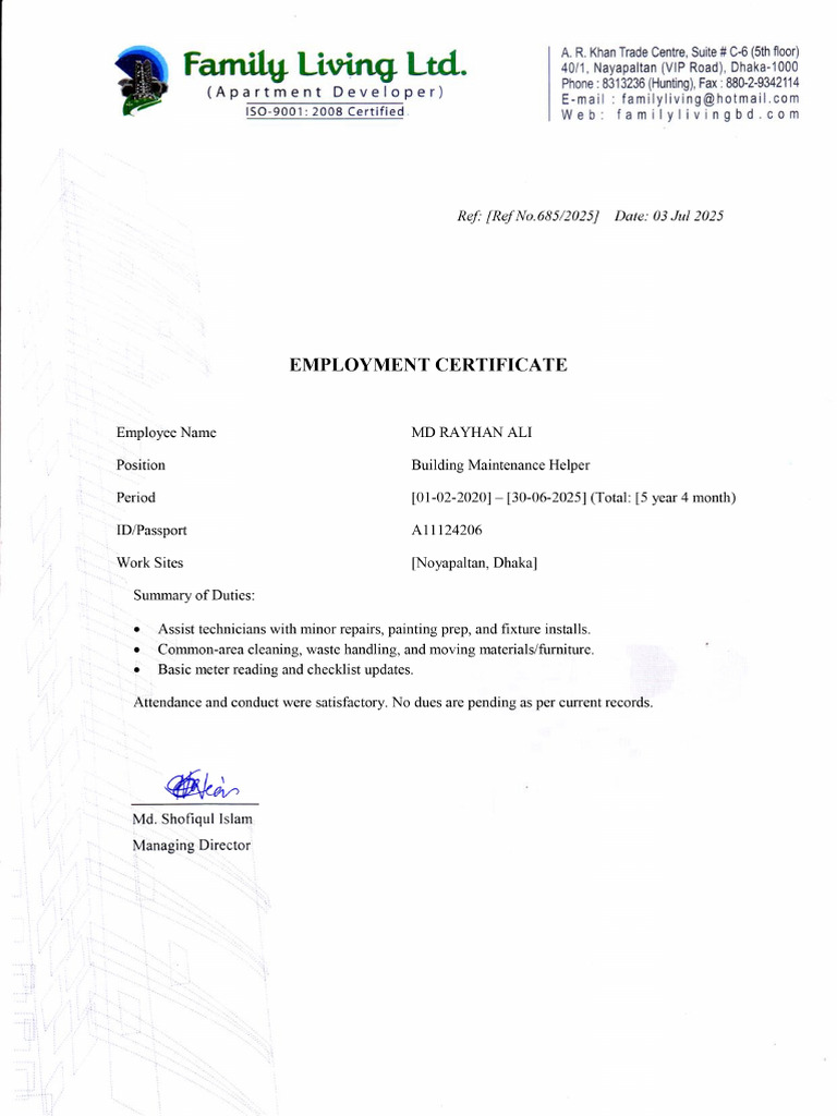 Family Living Certificate | PDF