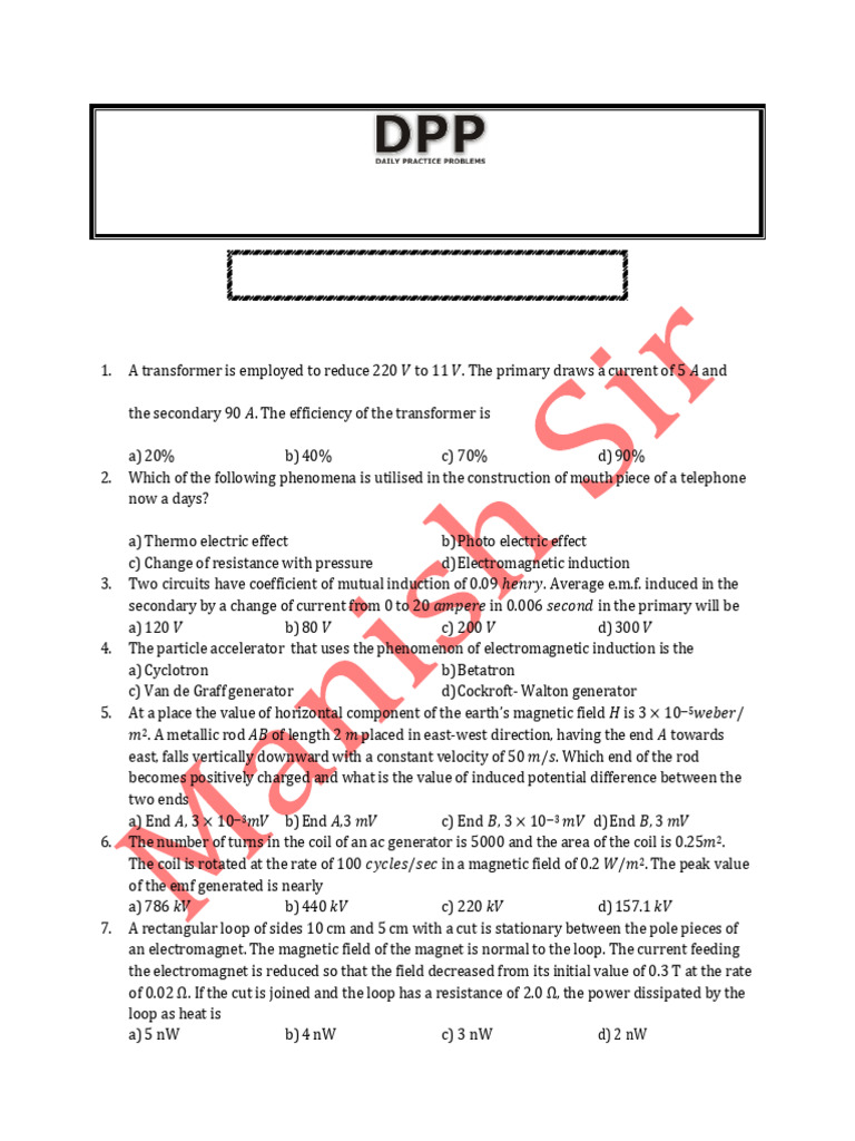 Electromagnetic Induction Dpp-2 | PDF | Inductance | Inductor