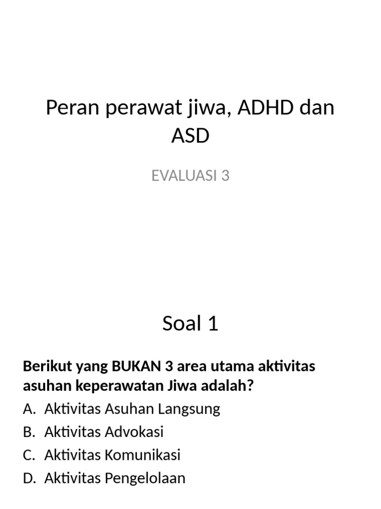 Soal Peran Perawat Jiwa Dan Adhd Asd | PDF