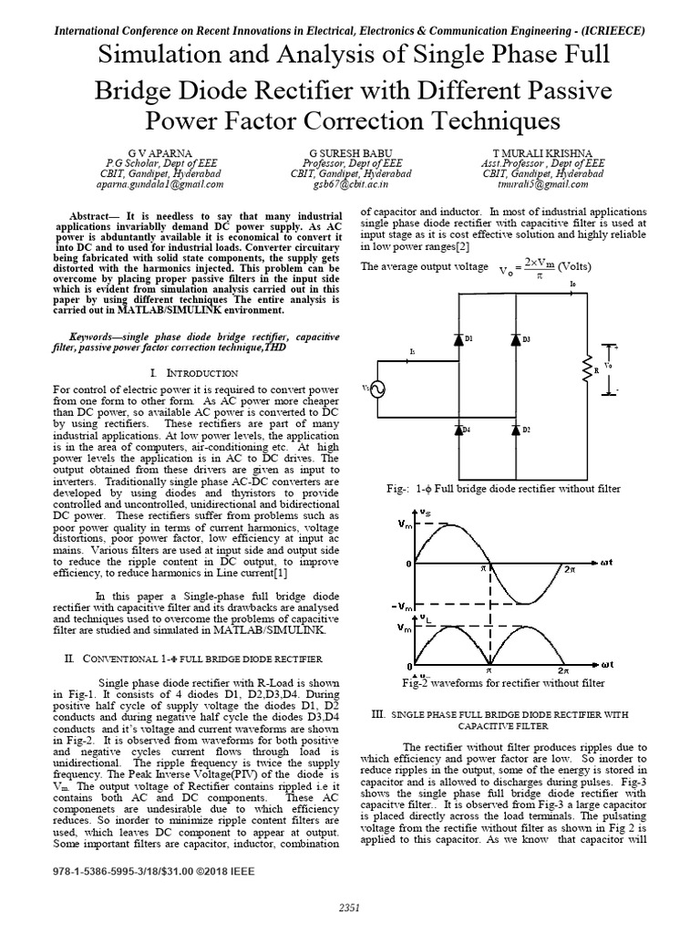 Simulation and Analysis of Single Phase Full Bridge Diode Rectifier With Different Passive Power ...