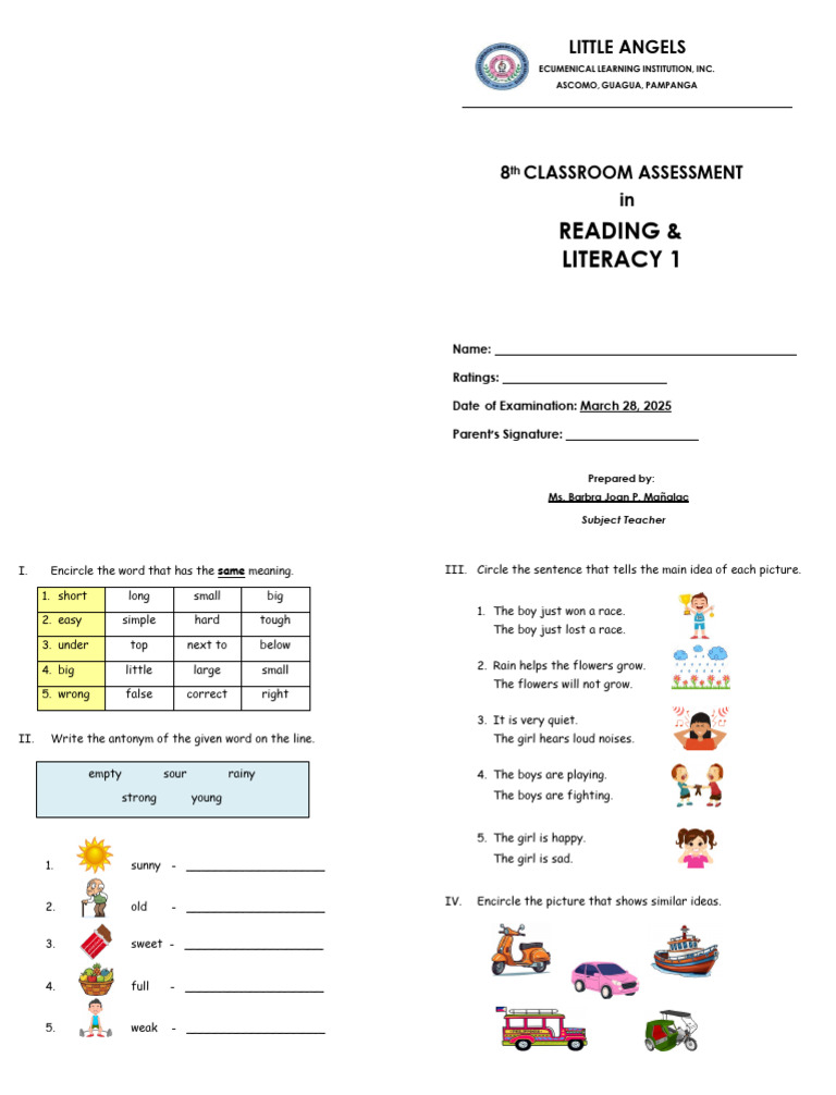 8th Grade Reading & Literacy Assessment | PDF