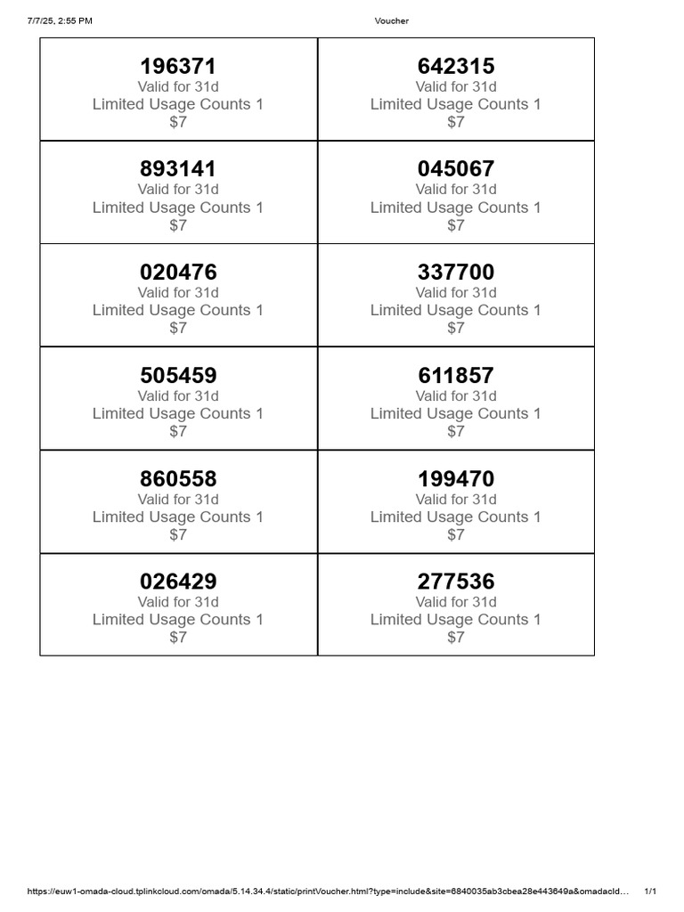 Voucher Codes Valid for 31 Days | PDF