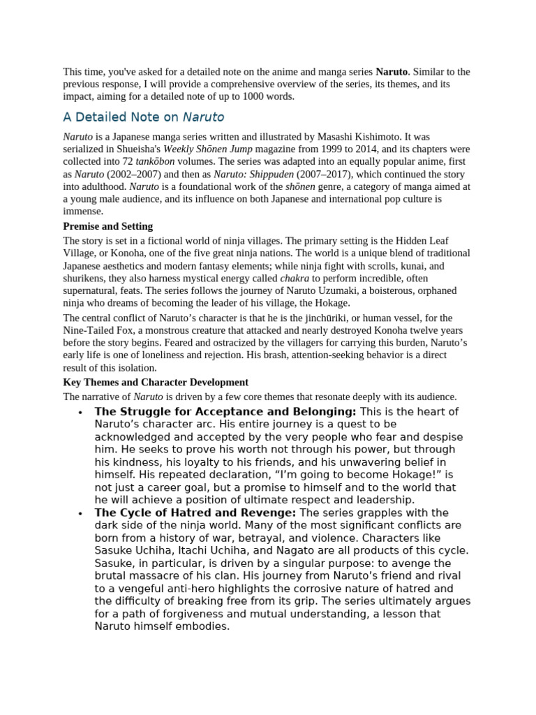 A Detailed Note On: Naruto | PDF | Anime And Manga
