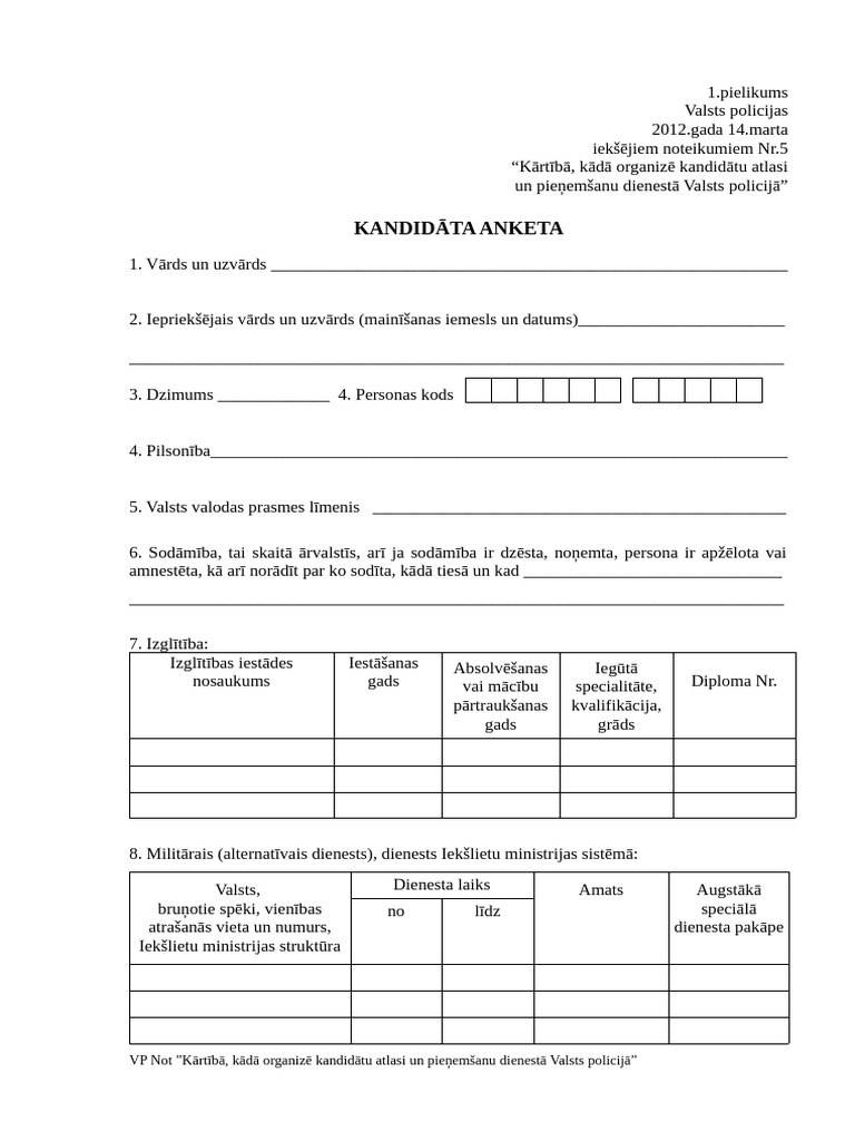 Kandidata ANKETA JAUNA | PDF