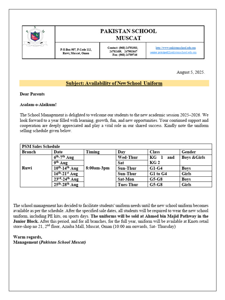 Psm Uniform Circular 2025 | PDF | Uniforms | Dress Codes