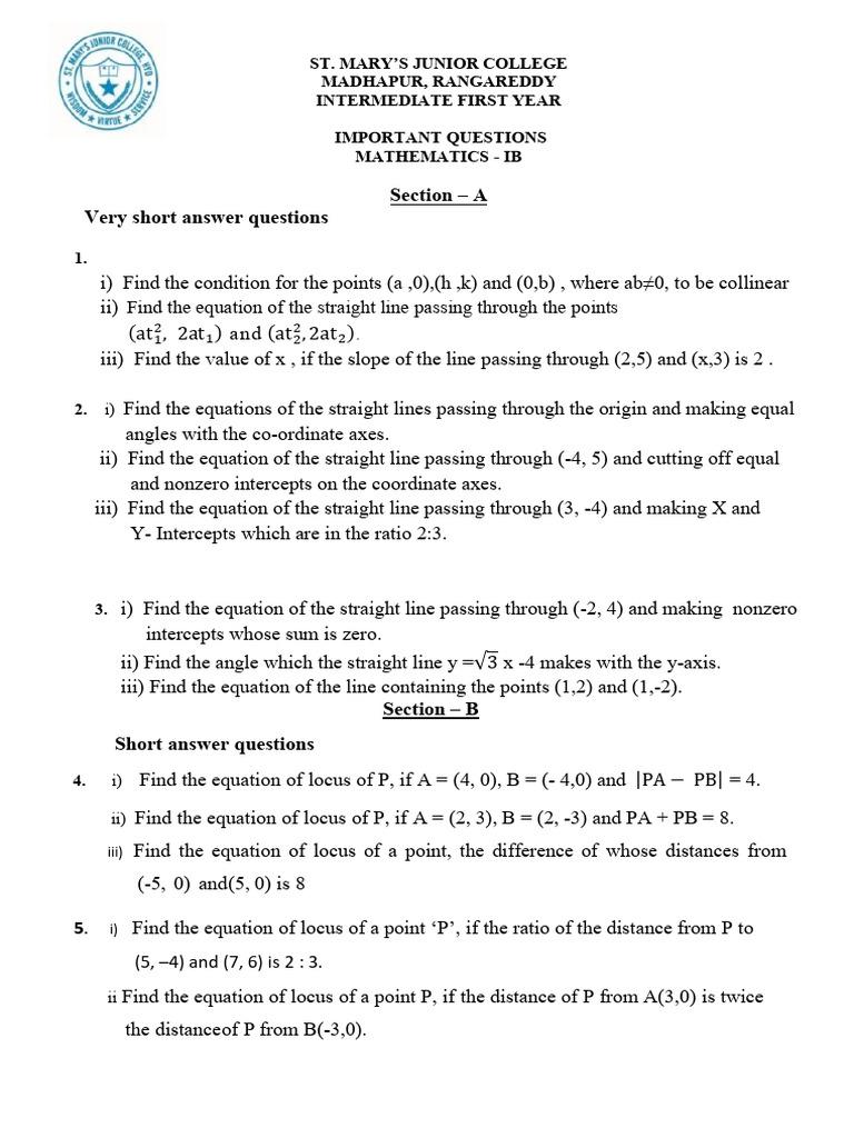 Mathes IB UNIT-1 IMP QUESTIONS | PDF | Line (Geometry) | Mathematical ...