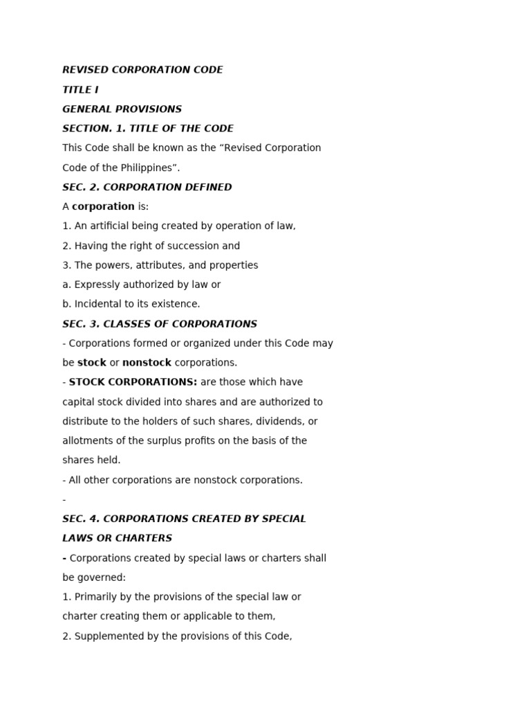 Revised Corporation Code Overview | PDF | Stocks | Corporations