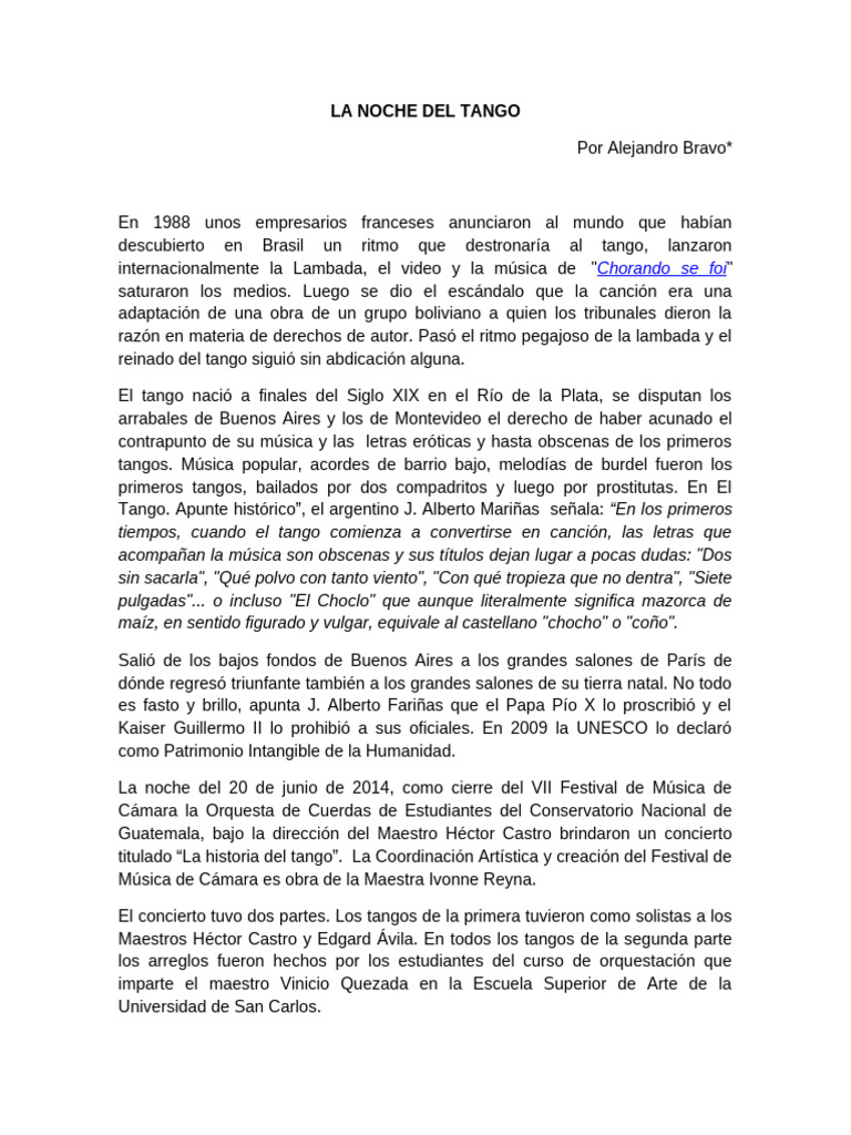 La Noche del Tango en Guatemala | PDF | Musica Tango | Estilos de ...