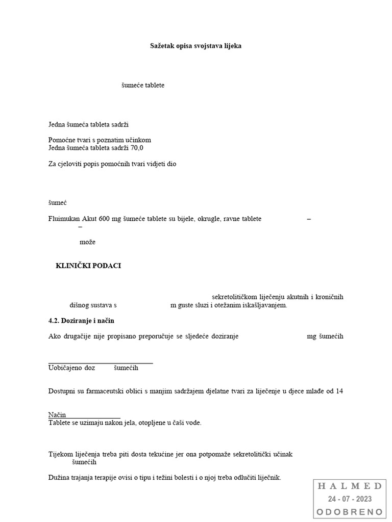 Fluimukan Akut 600 MG Sumece Tablete SPC | PDF