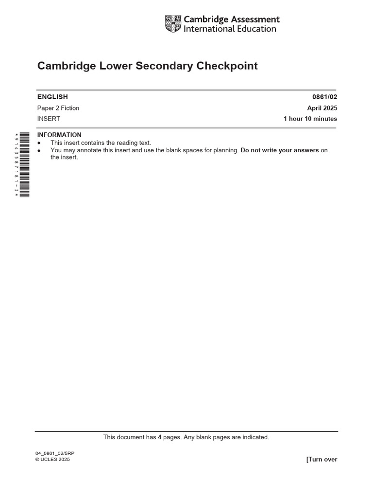 Cambridge Checkpoint English Paper 2 | PDF
